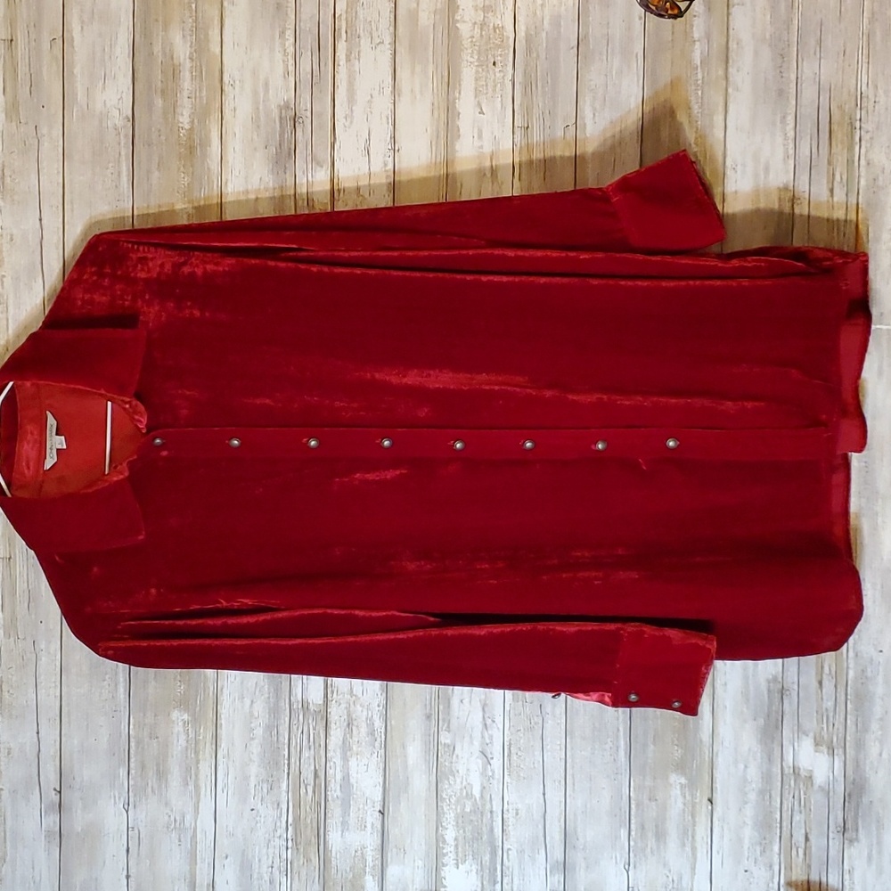 John Mark Gorgeous Deep Red Velvet Button-Down Top Sz… - Gem